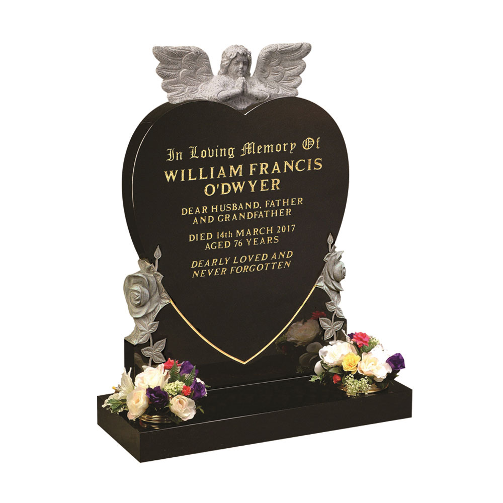 GHS435 - Praying Angel and Heart Headstone - Memorials of Distinction